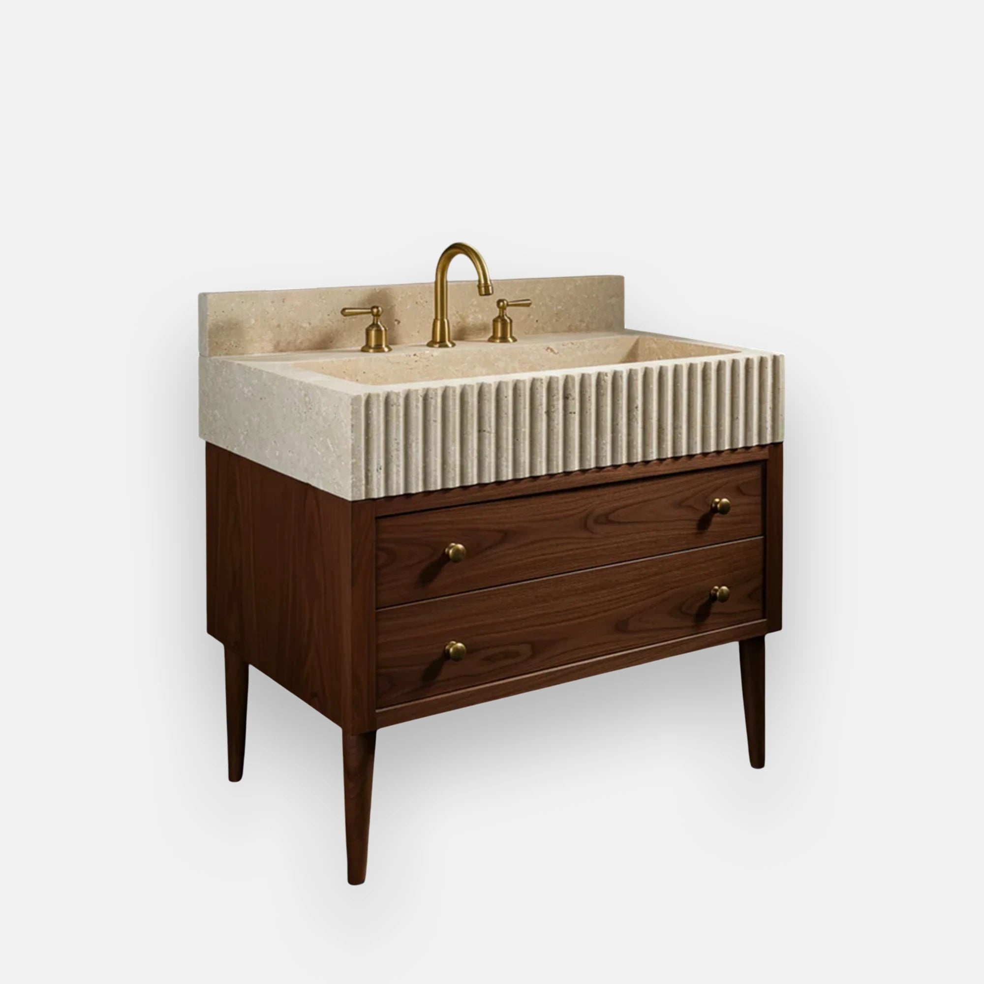 Double Drawer Fluted Travertine Sink - ONS Marble
