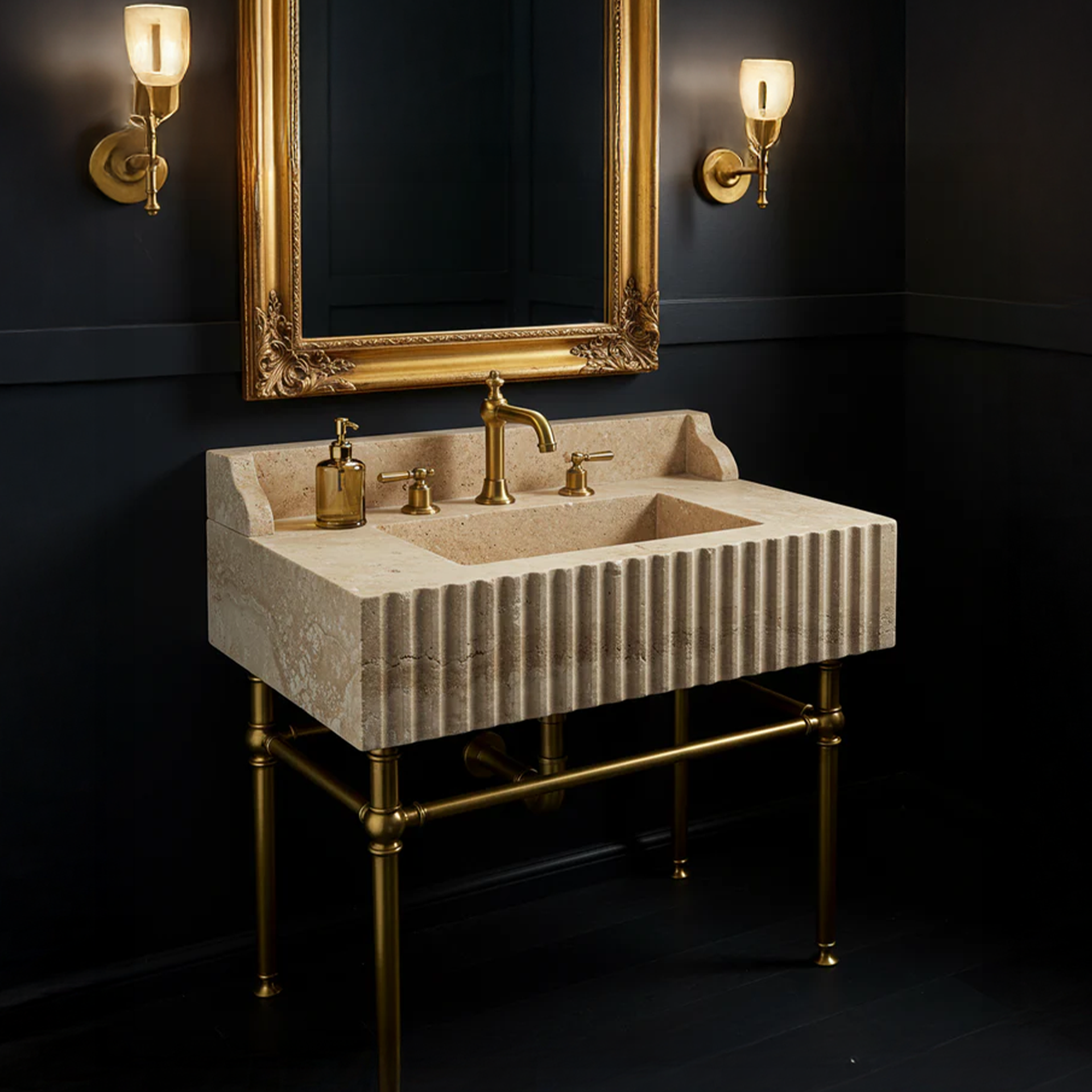 Textured Travertine Fluted Sink - Luxury Marble Sinks – ONS Marble