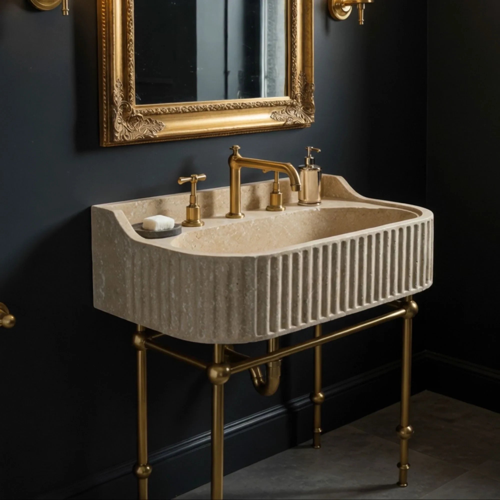 Curved Edge Fluted Travertine Sink - ONS Marble
