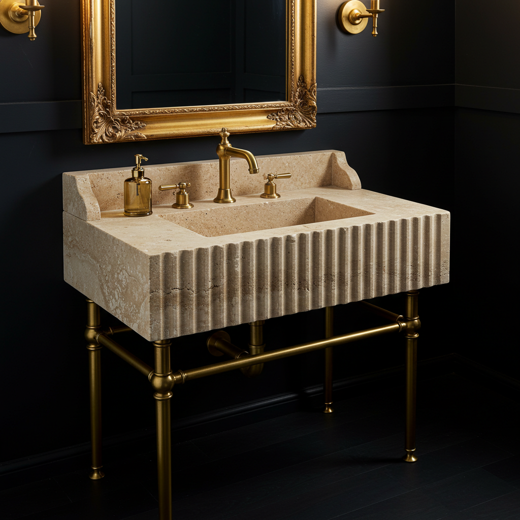 Textured Travertine Fluted Sink - Luxury Marble Sinks – ONS Marble